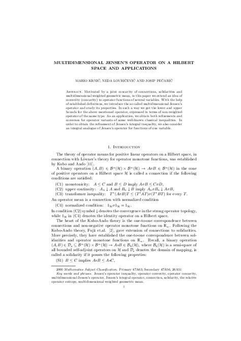 pdf multidimensional jensen s operator on a hilbert space and applications josip pecaric