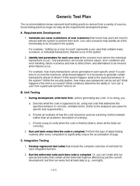generic test plan pdf software testing unit testing