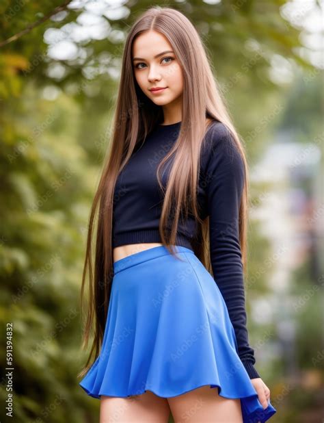 Beautiful Teen Model Girl Dressed In A Short Skirt Generative Ai Stock Illustration Adobe Stock
