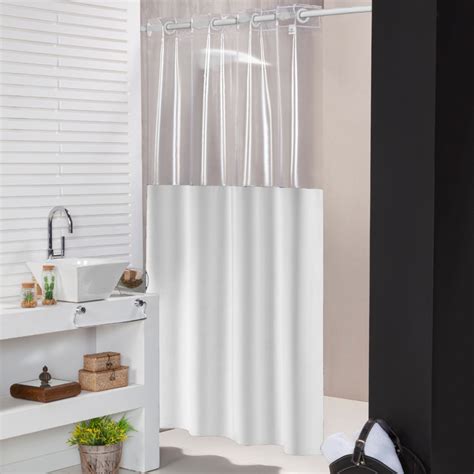 Cortina Box Banheiro Lisa Detalhe Transparente Em Pvc Branco Detalhe