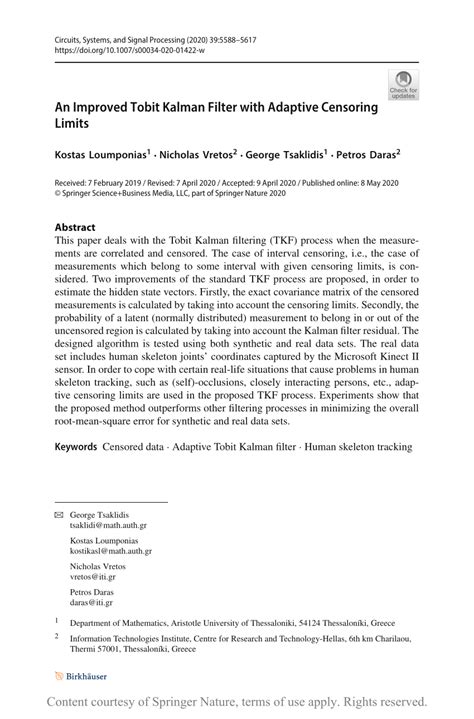 an improved tobit kalman filter with adaptive censoring limits request pdf