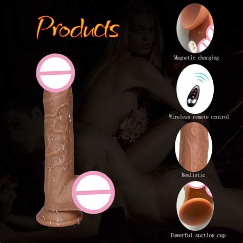 Telescopic Vibrating Thrusting Realistic Dildo Female Masturbation With