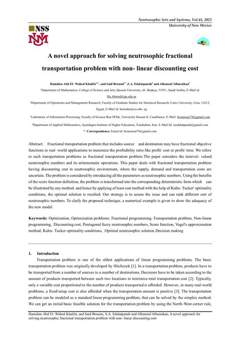 pdf a novel approach for solving neutrosophic fractional transportation problem with non