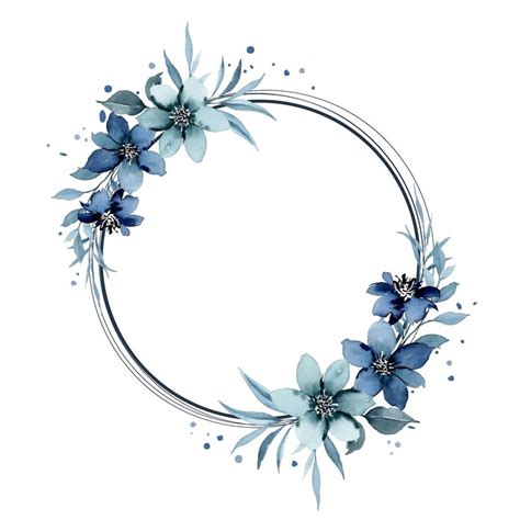 Free Vector Watercolor Blue Floral Frame With Circles Floral Cards