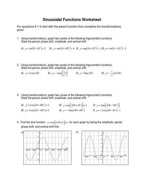 Sinusoidal Functions Worksheet Pdf Trigonometric Functions Sine