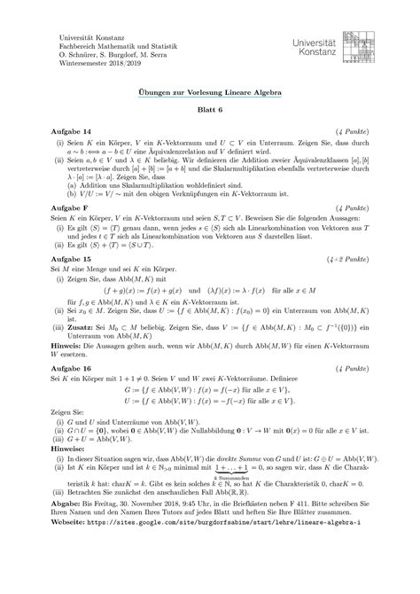 Übungen zur Vorlesung Lineare Algebra Blatt 6 Universität Konstanz