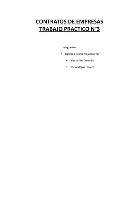 TP 3 Contrato DE Empresas CONTRATOS DE EMPRESAS TRABAJO PRACTICO N