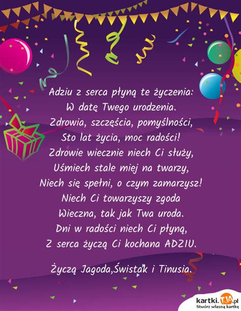 Adziu z serca płyną te życzenia Darmowe kartki