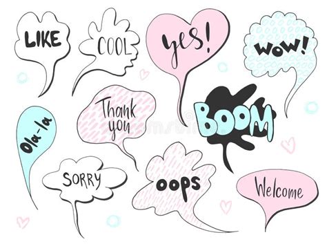 Set Of Cute Speech Bubble With Text In Doodle Style Stock Vector