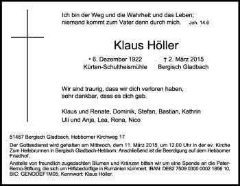 Traueranzeigen von Klaus Höller WirTrauern
