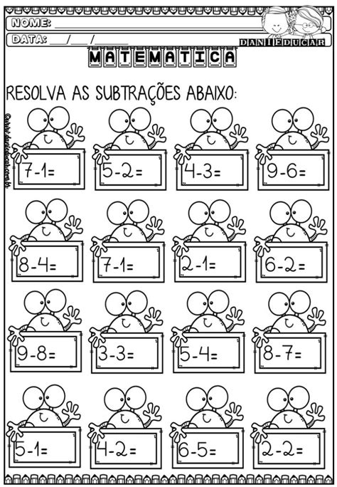 Continhas de subtração simples para 1º ano Dani Educar