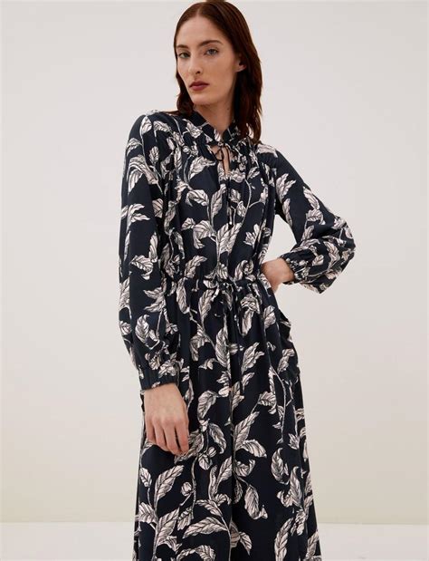 Siyah Çiçek Desenli Uzun Kollu Elbise T50003162T Marks Spencer