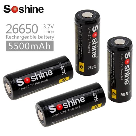 4pcs Soshine 5500mAh 3 7V 26650 Rechargeable Battery Li Ion Lithium