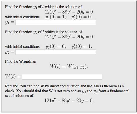 solved find the function y1 of t which is the solution of