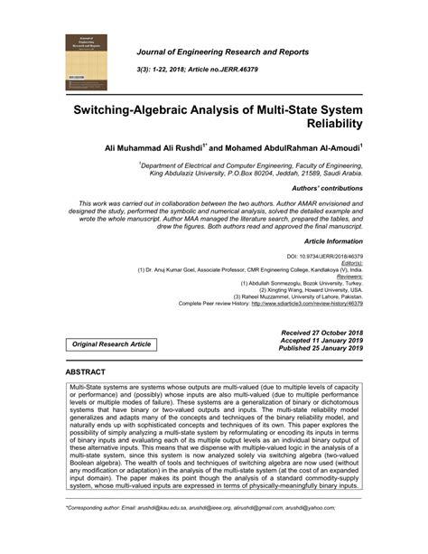 pdf switching algebraic analysis of multi state system reliability