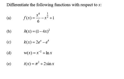 solved differentiate the following functions with respect to