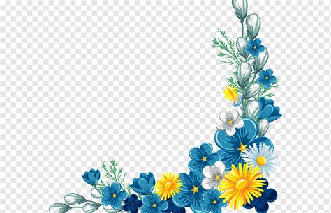 Borda De Flores Amarelas Cinza E Azul Flor Amarela Bordas