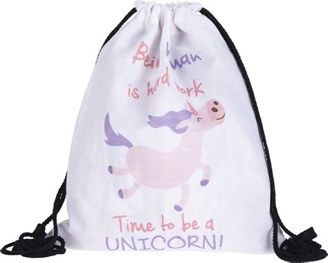 Hanessa Unicorn Jutebeutel mit Einhorn Motiv Aufdruck Sportbeutel Tüte