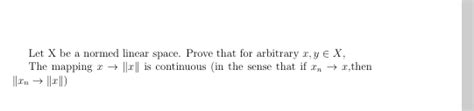 solved let x be a normed linear space prove that for