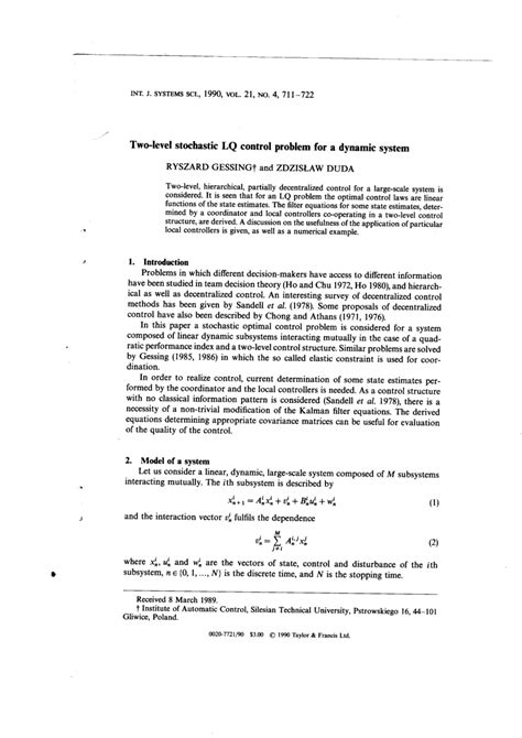 pdf two level stochastic lq control problem for a dynamic system