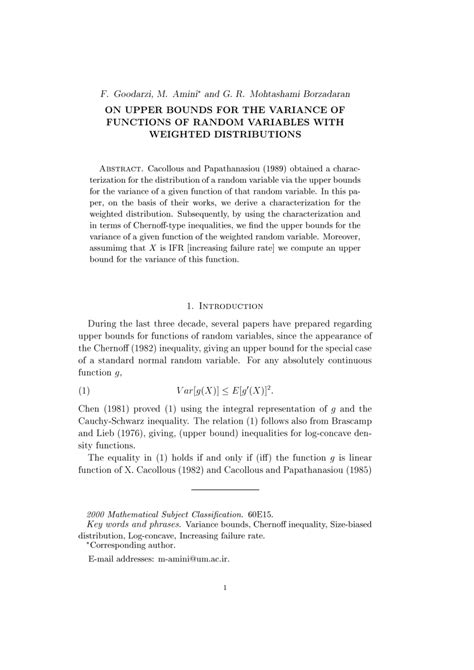 pdf on upper bounds for the variance of functions of random variables with weighted distributions