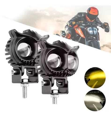 Faros Auxiliares Para Moto Con Lupa Luz Blanca Y Amarilla Env O Gratis