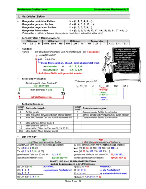 Grundwissen Mathematik 5 Klasse