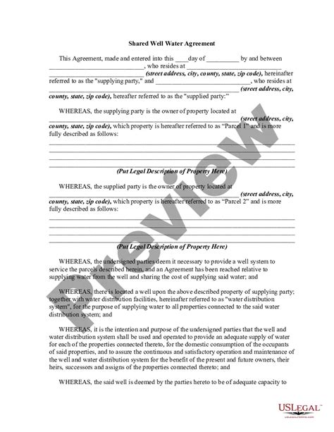 Water Sharing Agreement Formula Us Legal Forms