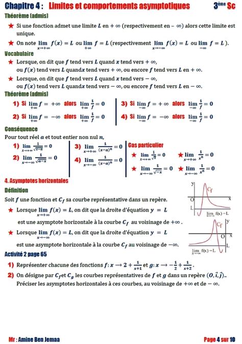 3 ème Mathématiques Math Chapitre 4 Limites et comportements