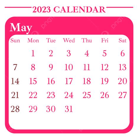 Simple Style Pink May 2023 Calendar May 2023 Calendar 2023 Calendar May 2023 Month Png And
