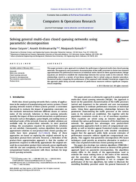 pdf solving general multi class closed queuing networks using parametric decomposition kumar