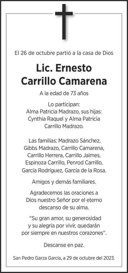 Lic Ernesto Carrillo Camarena Obituario Esquela