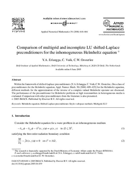 pdf comparison of multigrid and incomplete lu shifted laplace preconditioners for the