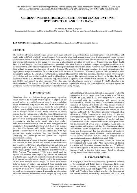 pdf a dimension reduction based method for classification of hyperspectral and lidar data