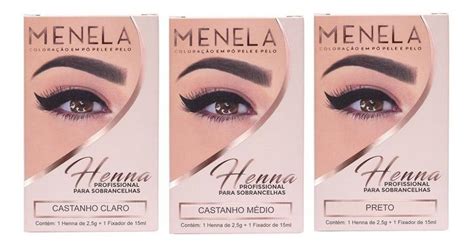 Kit 3un Henna Menela Castanho Claro Médio E Preto 2 5g Tinta e Henna