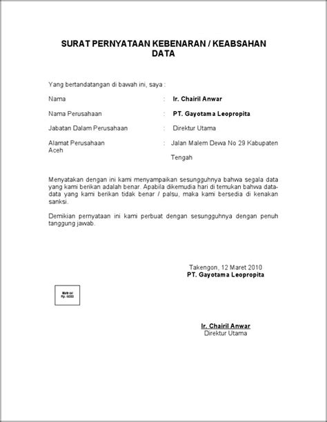 Contoh Surat Pernyataan Kebenaran Data Diri Surat Permohonan Desain