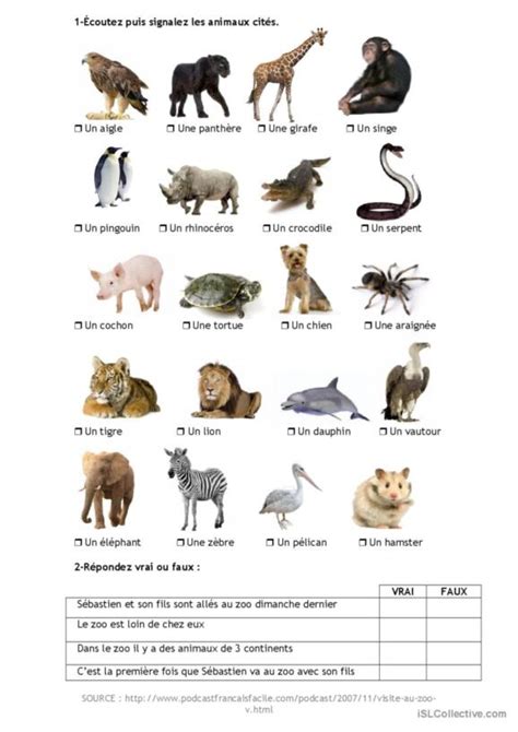 Animaux Fran Ais Fle Fiches Pedagogiques Pdf Doc