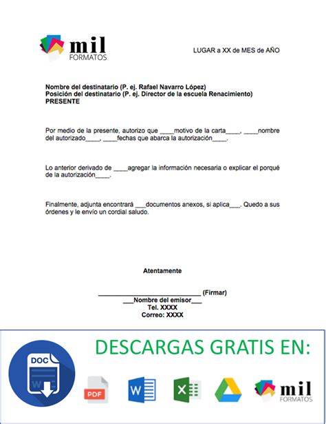 Carta de Autorización Ejemplos y Formatos Word PDF