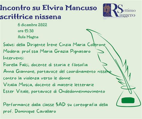 Incontro Su Elvira Mancuso Liceo Classico Ruggero Settimo