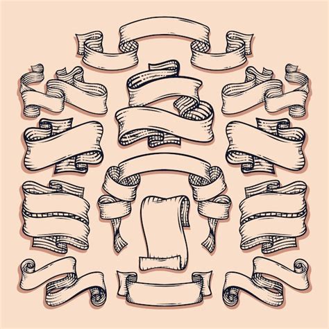 Premium Vector Vintage Engraved Hand Drawn Ribbons Banner Set