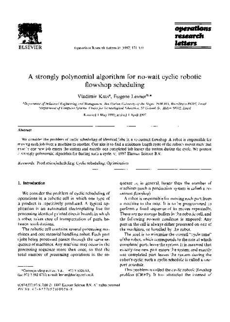 pdf a strongly polynomial algorithm for no wait cyclic robotic flowshop scheduling eugene