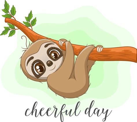 Cute Baby Sloth Hanging On Tree Branch Vector Art At Vecteezy