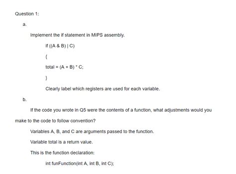 solved question 1 a implement the if statement in mips