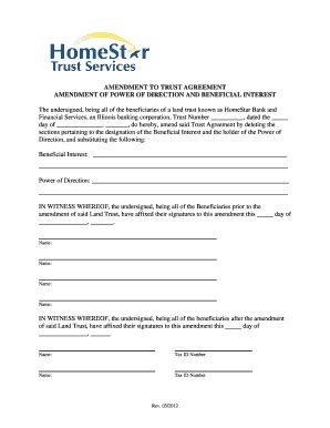 Fillable Online AMENDMENT TO TRUST AGREEMENT HomeStar Bank Fax