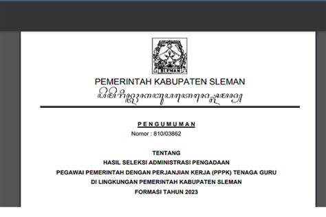 SELAMAT 590 Nama Peserta Lulus Administrasi PPPK Guru Kab Sleman 2023