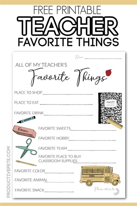 Teacher Appreciation Gift Questionnaire Printable For Back To School