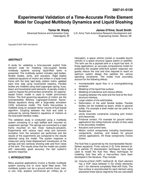 pdf experimental validation of a time accurate finite element model for coupled multibody