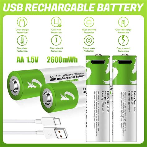 Paquete De 4 Baterias USB Recargables 1 5v AA AAA Iones De Litio