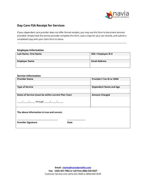Dependent Care Fsa Receipt Template