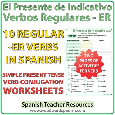 Spanish Present Tense Regular ER Verbs Conjugation Worksheets